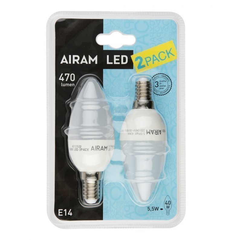 Airam Led Lamppu Kynttilä 5w 2kpl E14 470lm - Valaisinkauppa24.fi